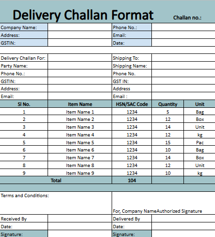Free Delivery Challan Format - Download in Excel and PDF